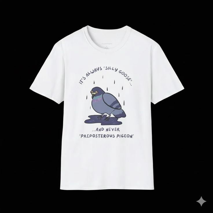 Pigeon Graphic Tee, Silly Goose vs Preposterous Pigeon T-Shirt, Quirky ...