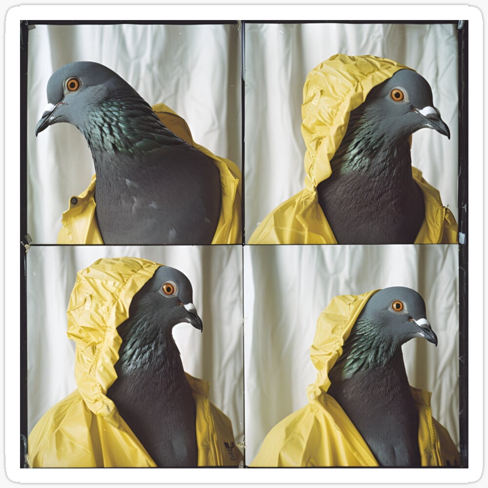 Pigeon In Raincoat Photobooth Quirky Animal Bird Lover Art Stickerphone ...