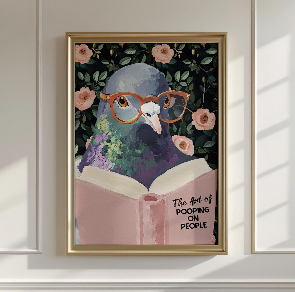 Pigeon Reading The Art of Pooping on People Pink Literary Wall Art ...