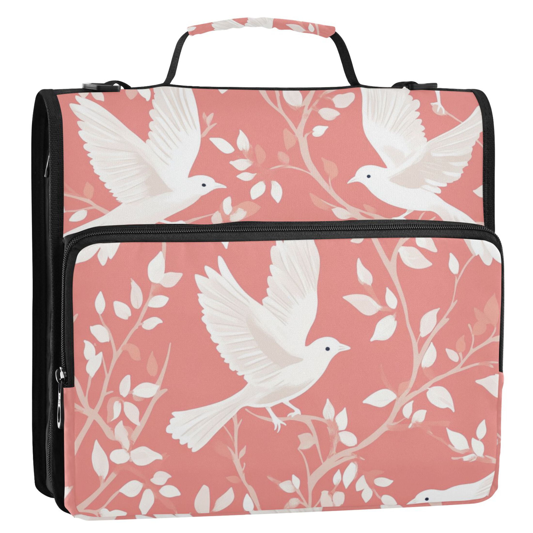 Pigeons Trees Leaves Binder Bag with Shoulder Strap 3 Ring Zipper ...