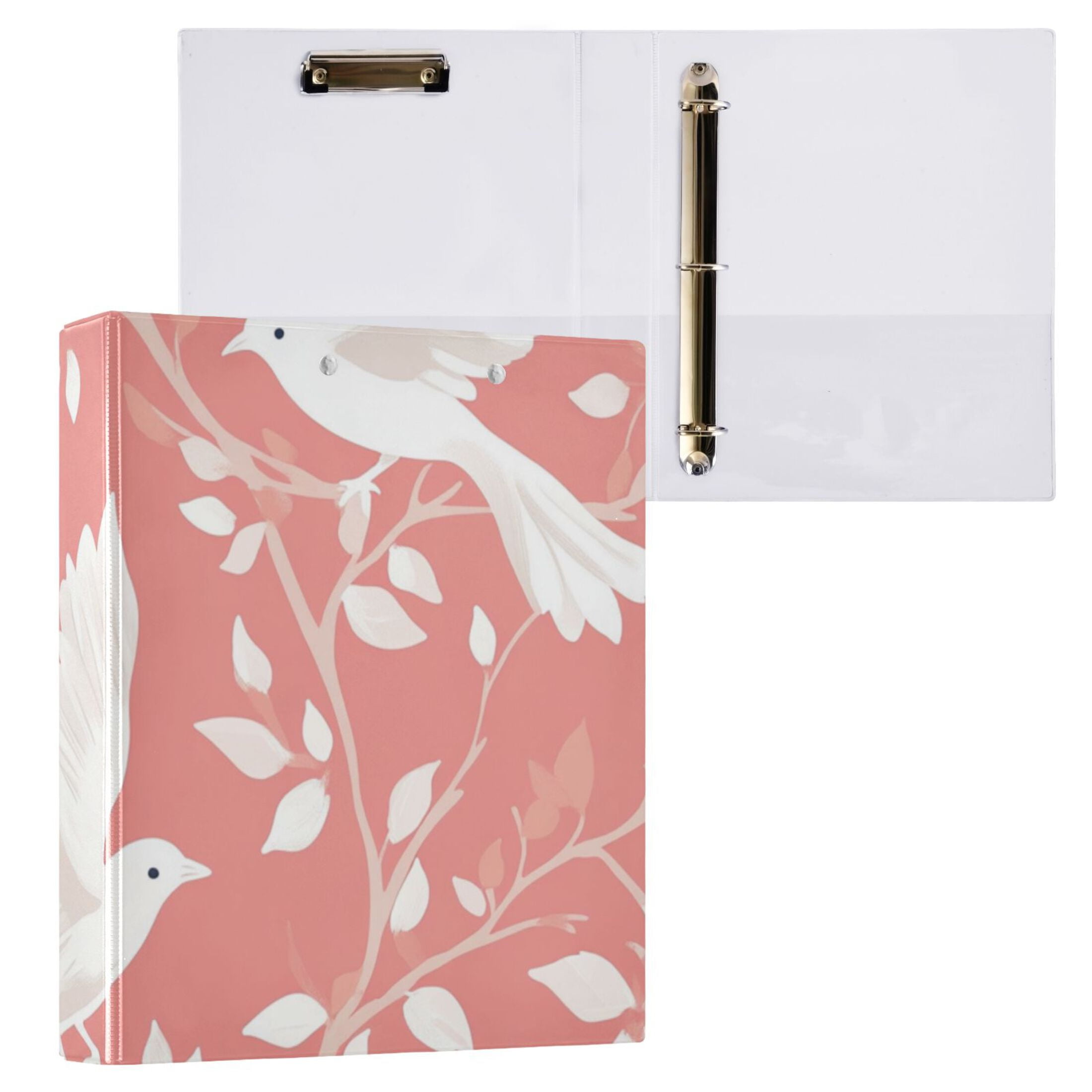 Pigeons Trees Leaves Round Ring Binder 3 Rings 1.5" Capacity File ...