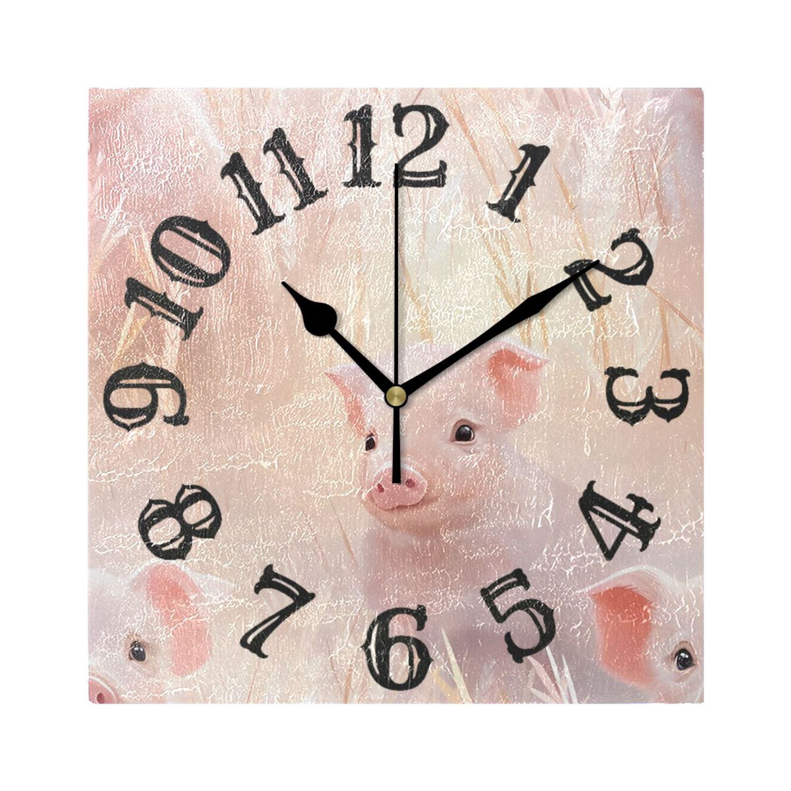 Piggies Pig Wheet Wall Clock Square Silent Non Ticking Battery Operated ...