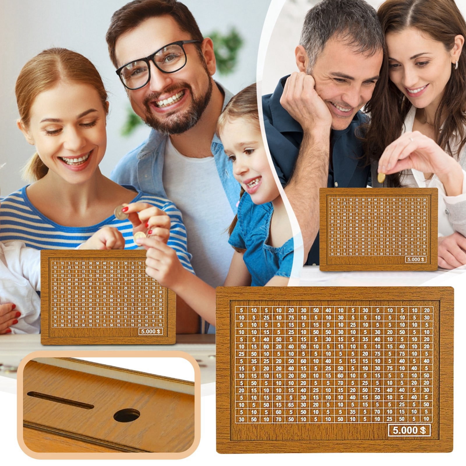 Piggy Bank for Adults Kids, Wooden Money Saving Box with Money Target ...