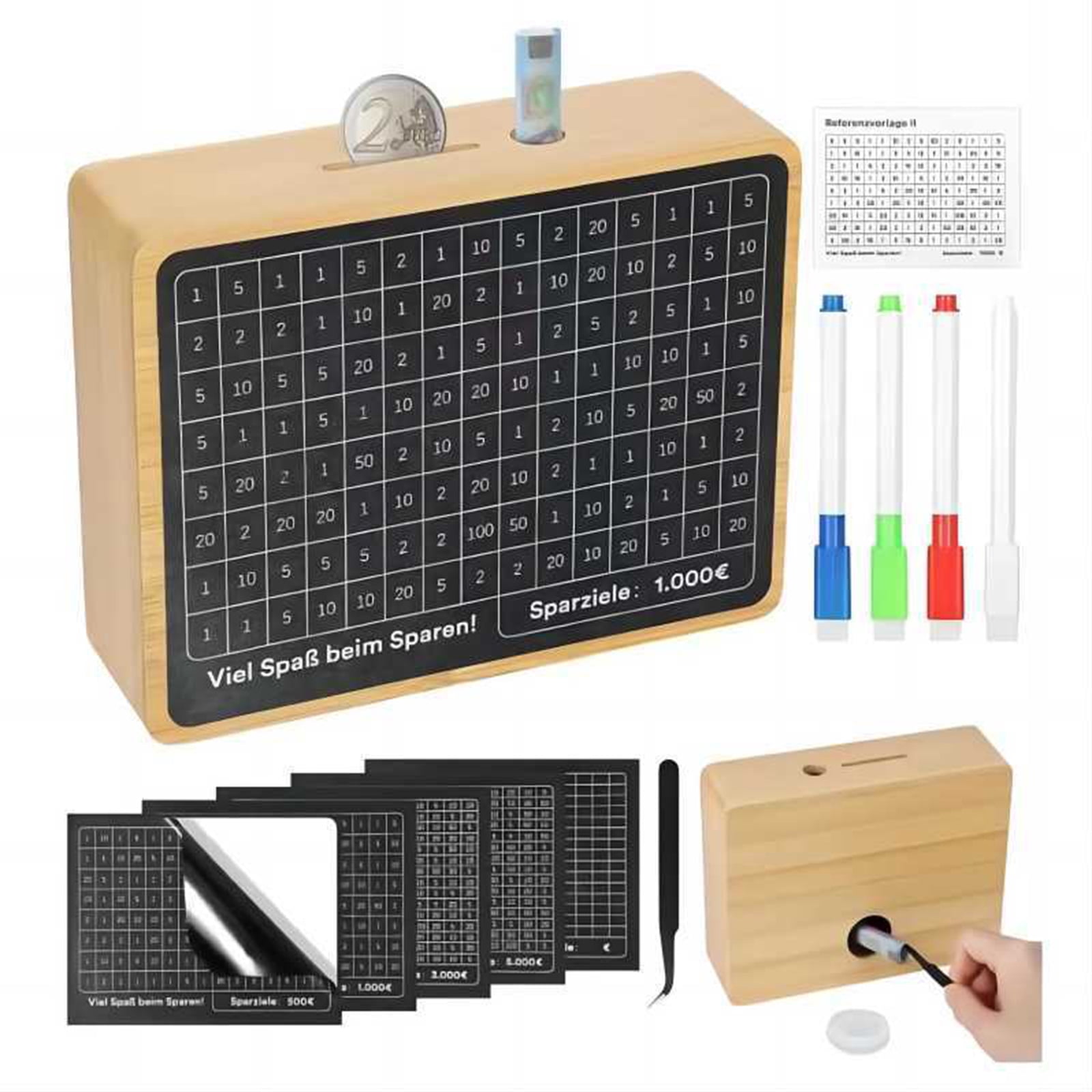 Piggy Bank for Adults, Wooden Money Saving Box, Savings Challenge Box ...