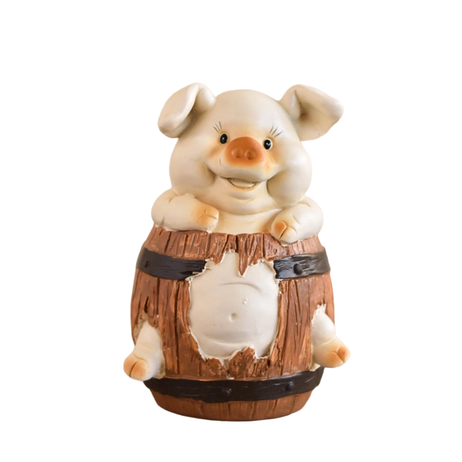 Piggy Bank Craft Decor - Smiling Pig Design With Barrel Shape, Desktop ...