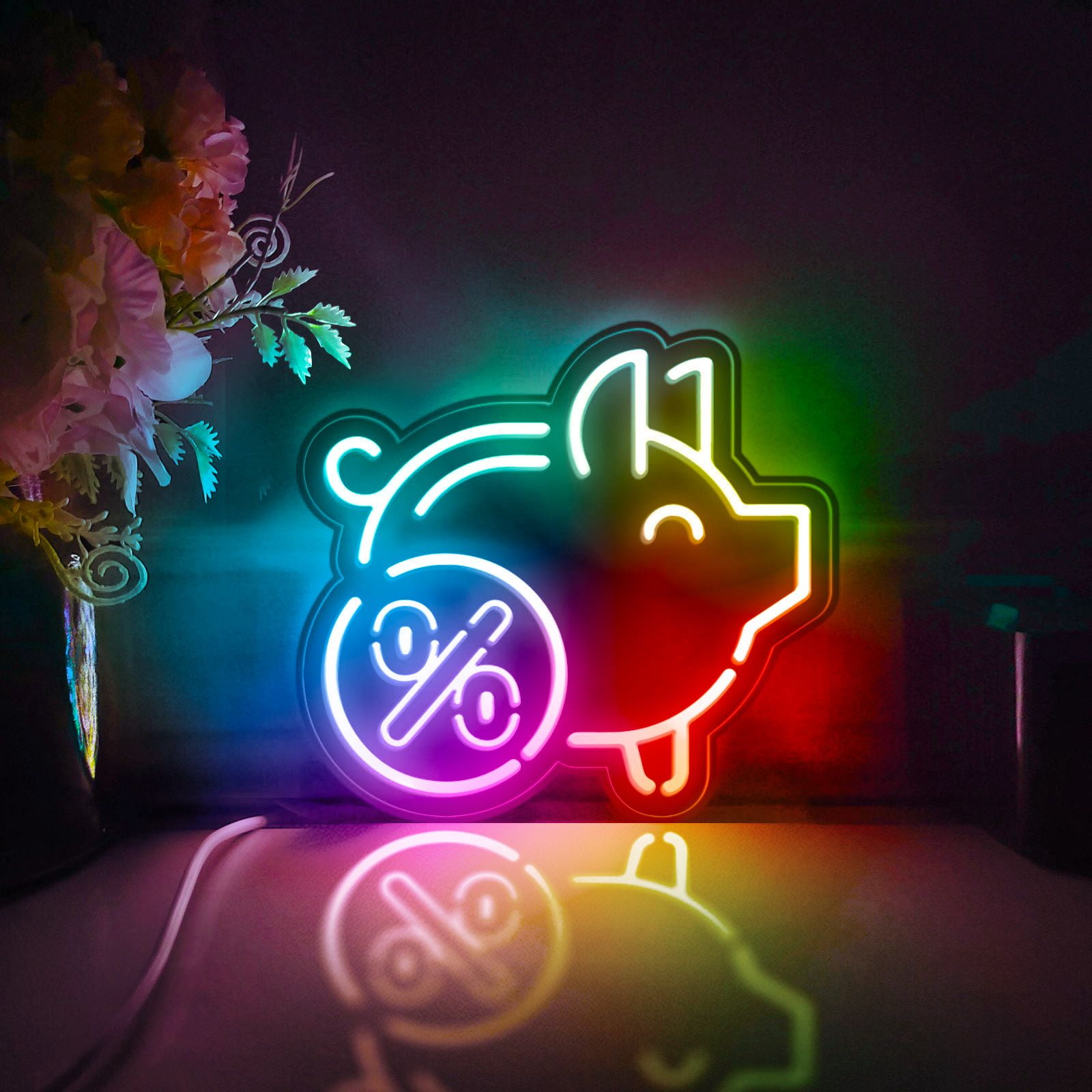 Piggy Bank Led Light Box, Dimmable Neon-Like Light Signs USB Power for ...