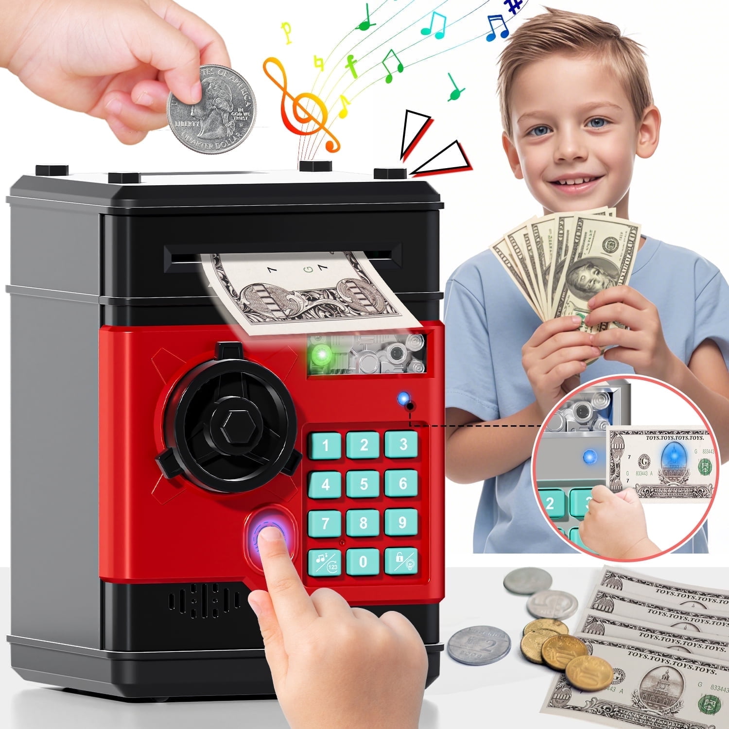 Electronic Piggy Bank Toy with Fingerprint Recognition, ATM Piggy Bank ...