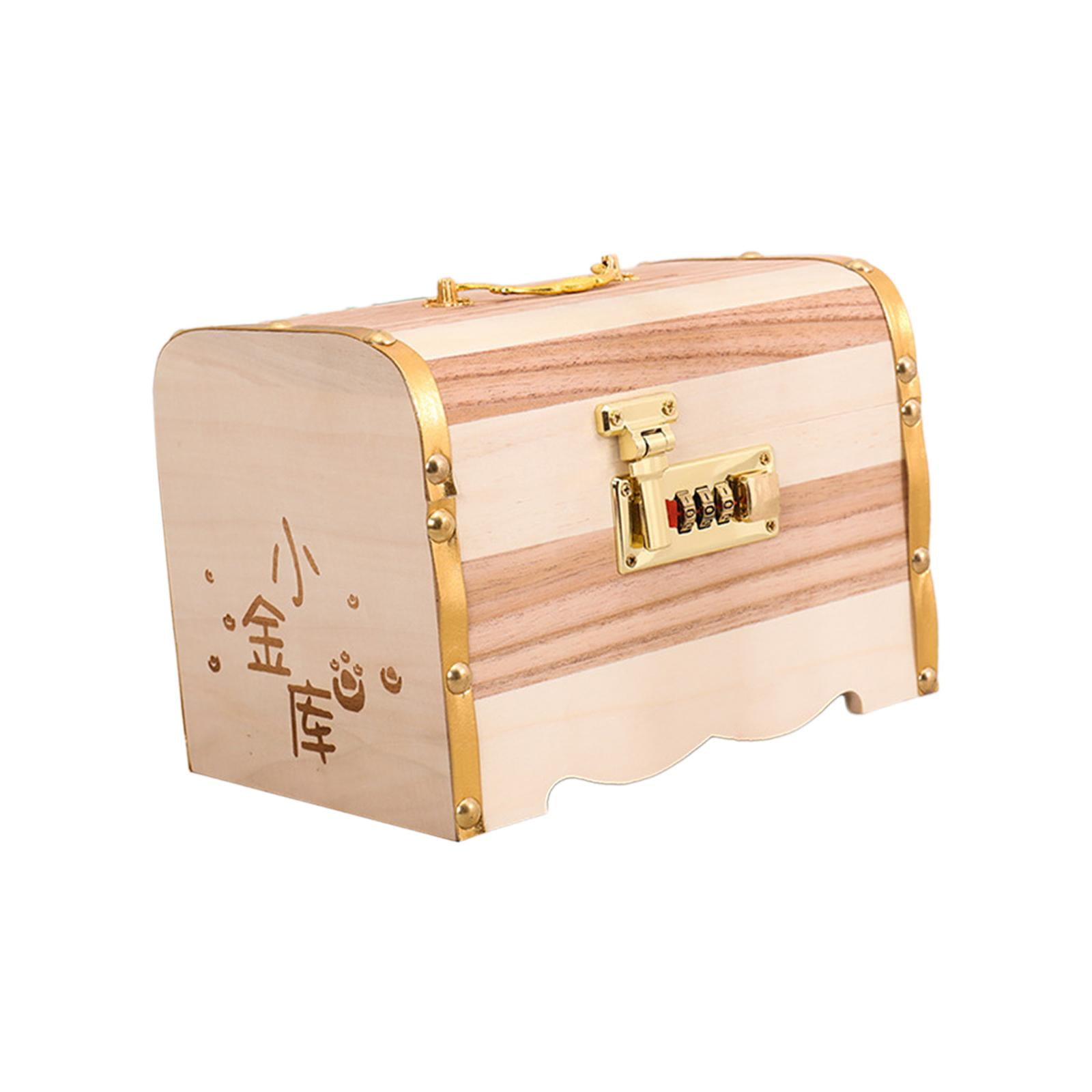 Piggy Bank Wood Treasure Chest Saving Money Box Coin Box Unbreakable ...