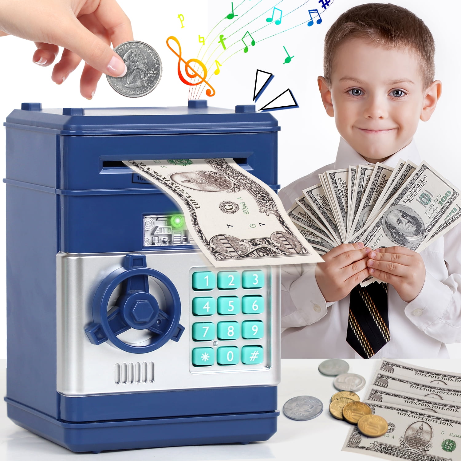 OROLIVING Kids Safe Bank, ATM Savings Bank Toy, Password Protected ...