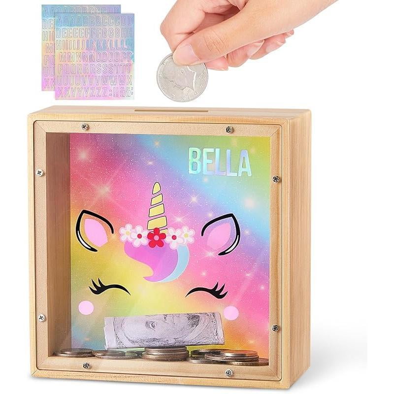 Piggy Bank for Kids, Wooden Money Coin Bank for Boys and Girls ...