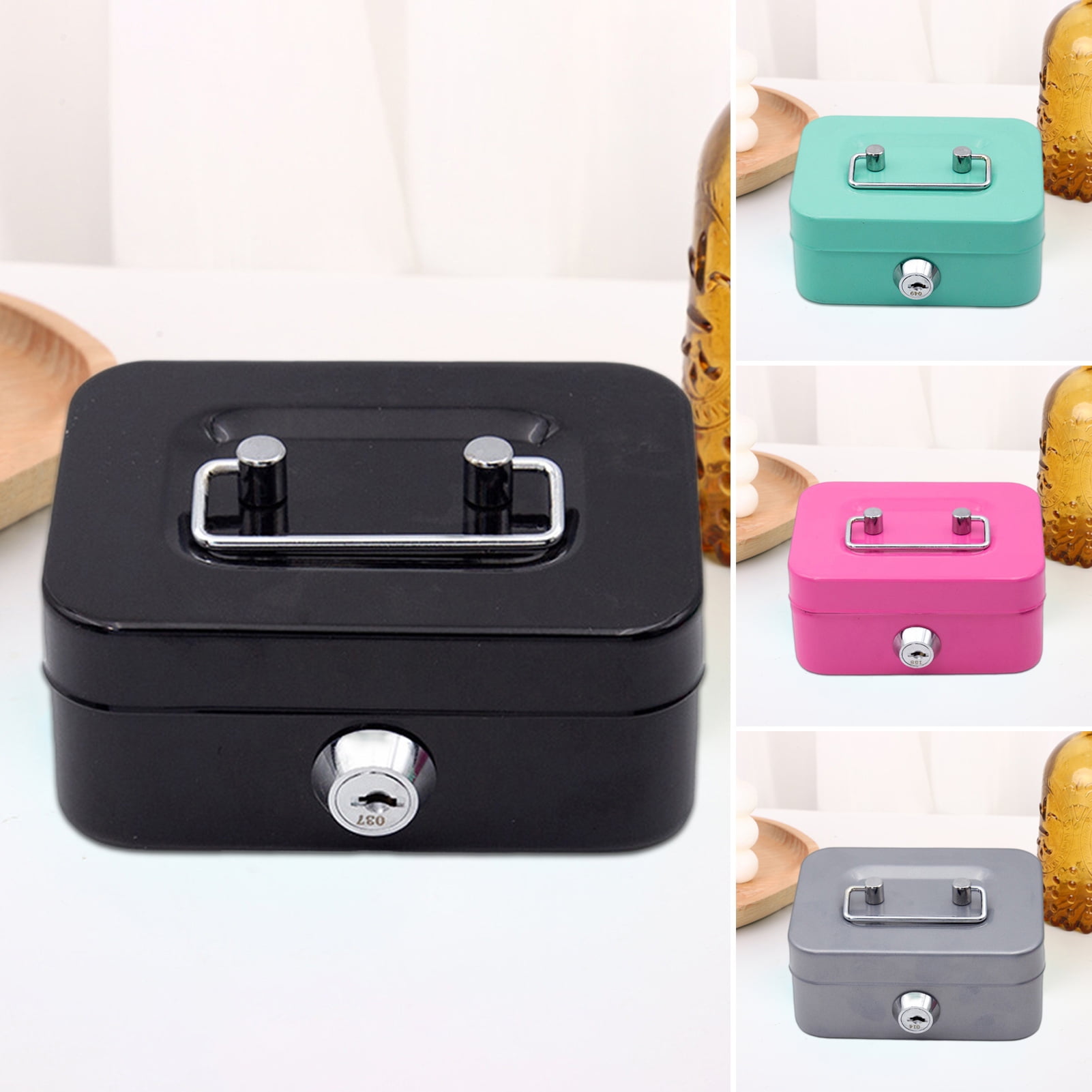 Piggy Bank with Lock And Key Portable Lockable Mini Cash Box Money Bank ...
