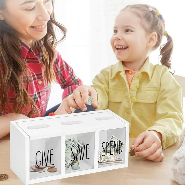 Piggy Banks For Kids, Wooden Give Save Spend Money Saving Box For Kids ...