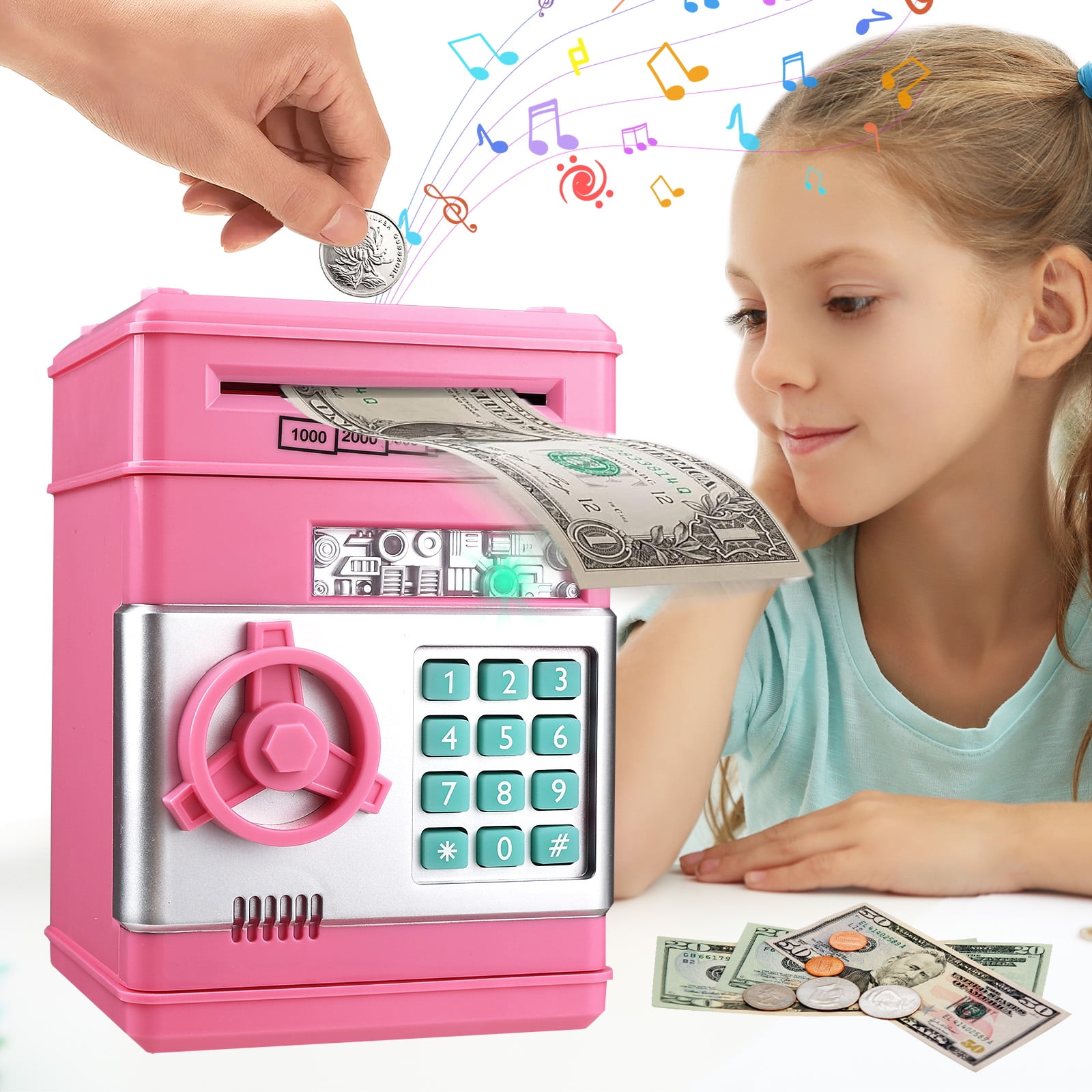 Piggy Banks for Kids, Multifunction Cash Coin Money Saver Box, Cartoon Safe Bank Toys Gift for ...