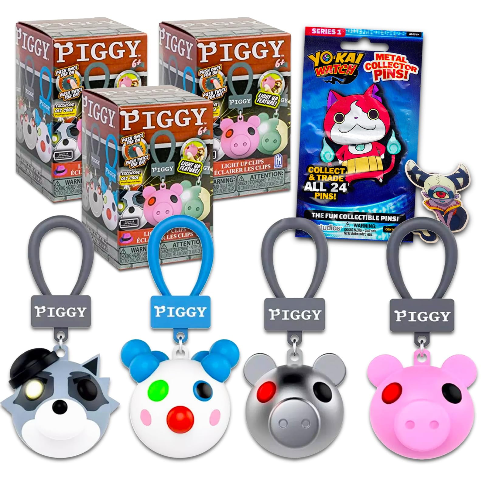 Piggy Blind Box Party Favors - 3 Pk Piggy Mystery Light Up Keychain ...