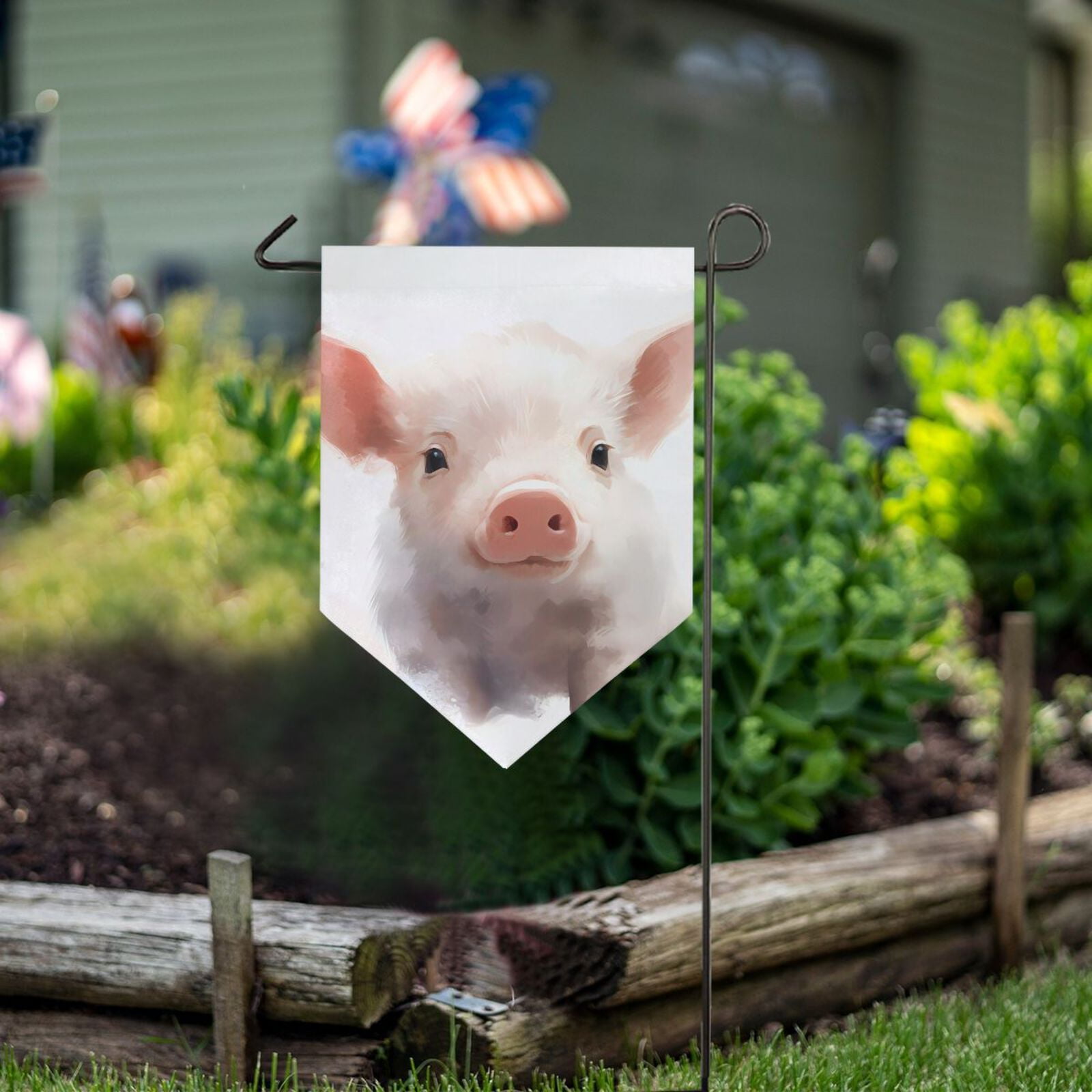 Piggy Pig Garden Flag 18" x 12.5" Double Sided Yard Lawn Outdoor Decor ...