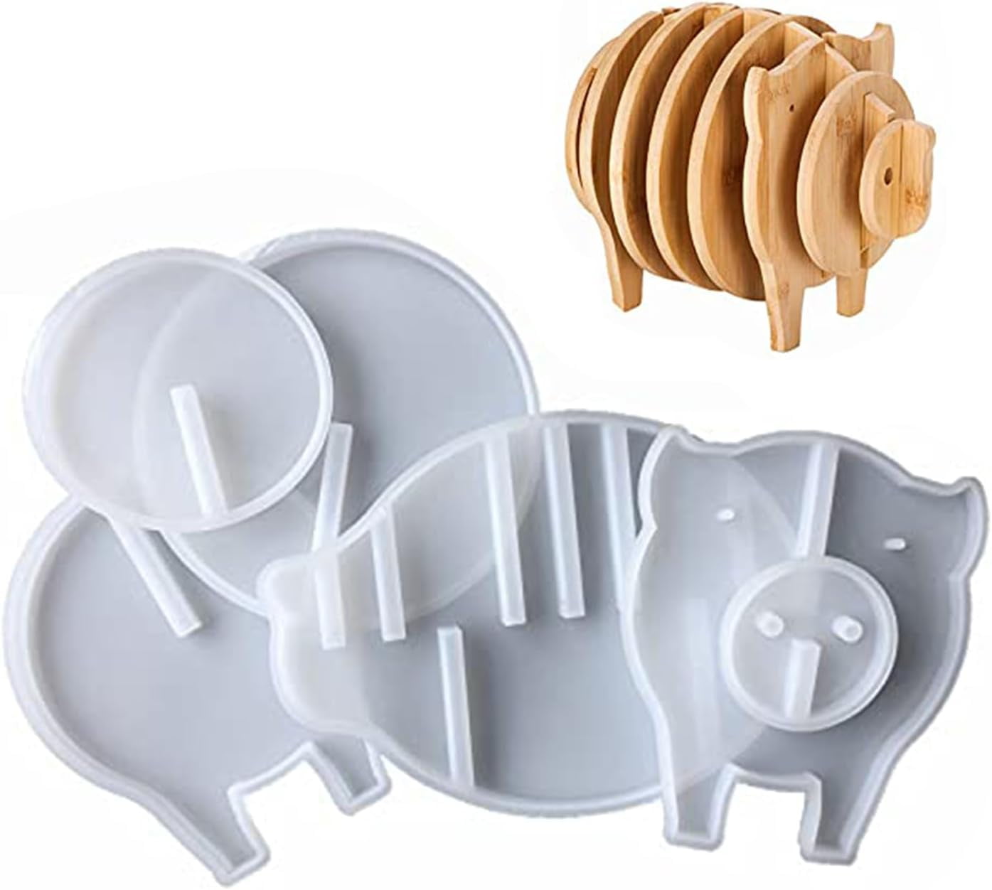 Piggy Resin Coaster Molds, 6 Pieces Silicone Molds for Resin - Stand ...