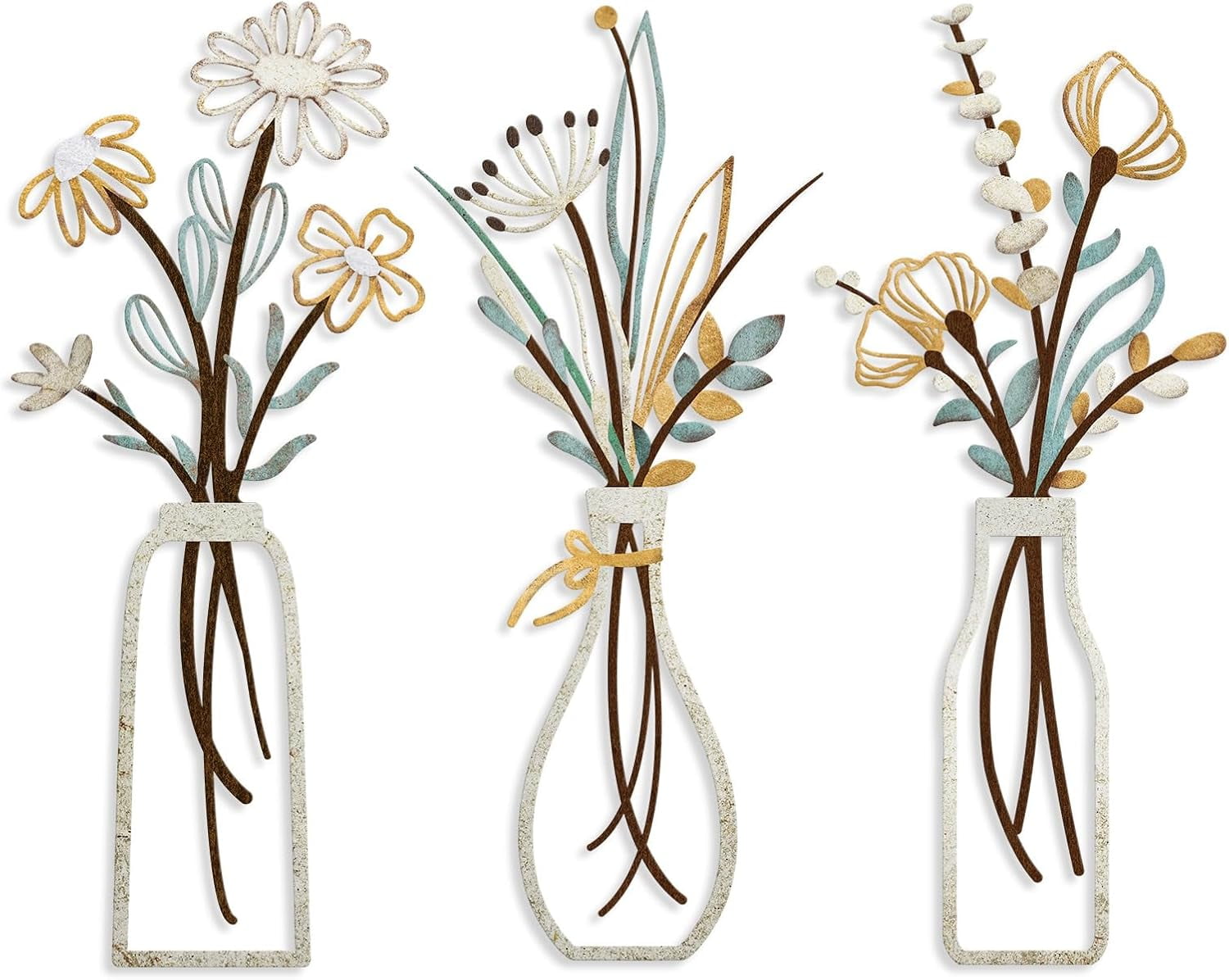 Pigort 3 Pieces Metal Flowers Wall Arts - Rustic Farmhouse Decor Beige ...