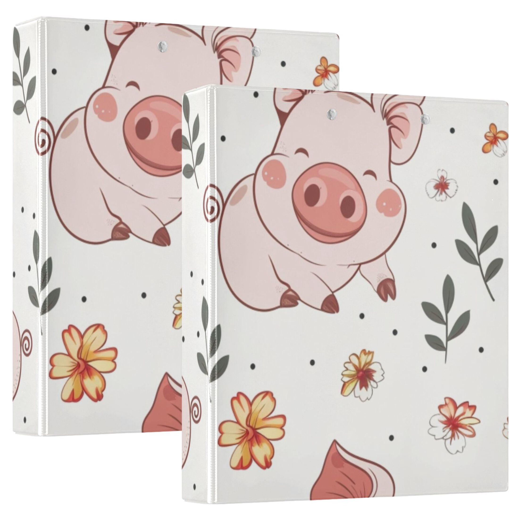Pigs Flowers Leaves 3 Ring Binders 1.5 inch Hardcover File Folders with ...