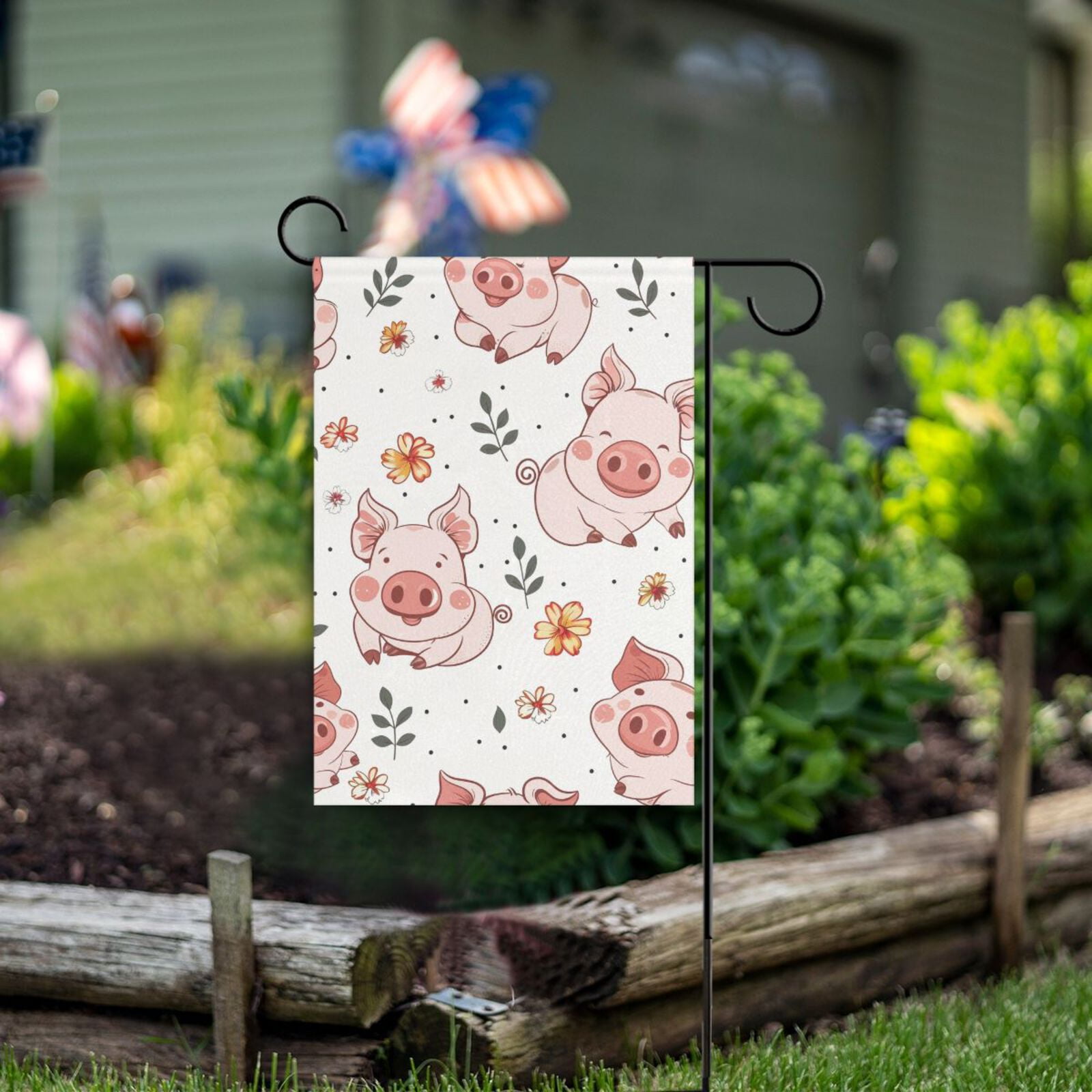 Pigs Flowers Leaves Garden Flag Double Sided Outdoor Banners for ...