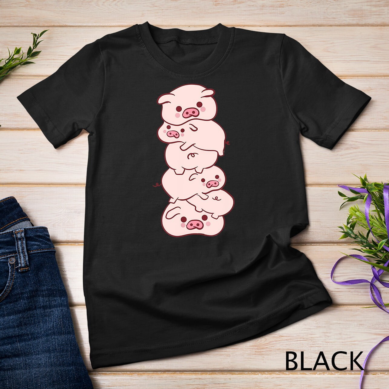 Pigs On A Pile - Cute Kawaii Anime - Pig Aesthetic Japanese Unisex T ...