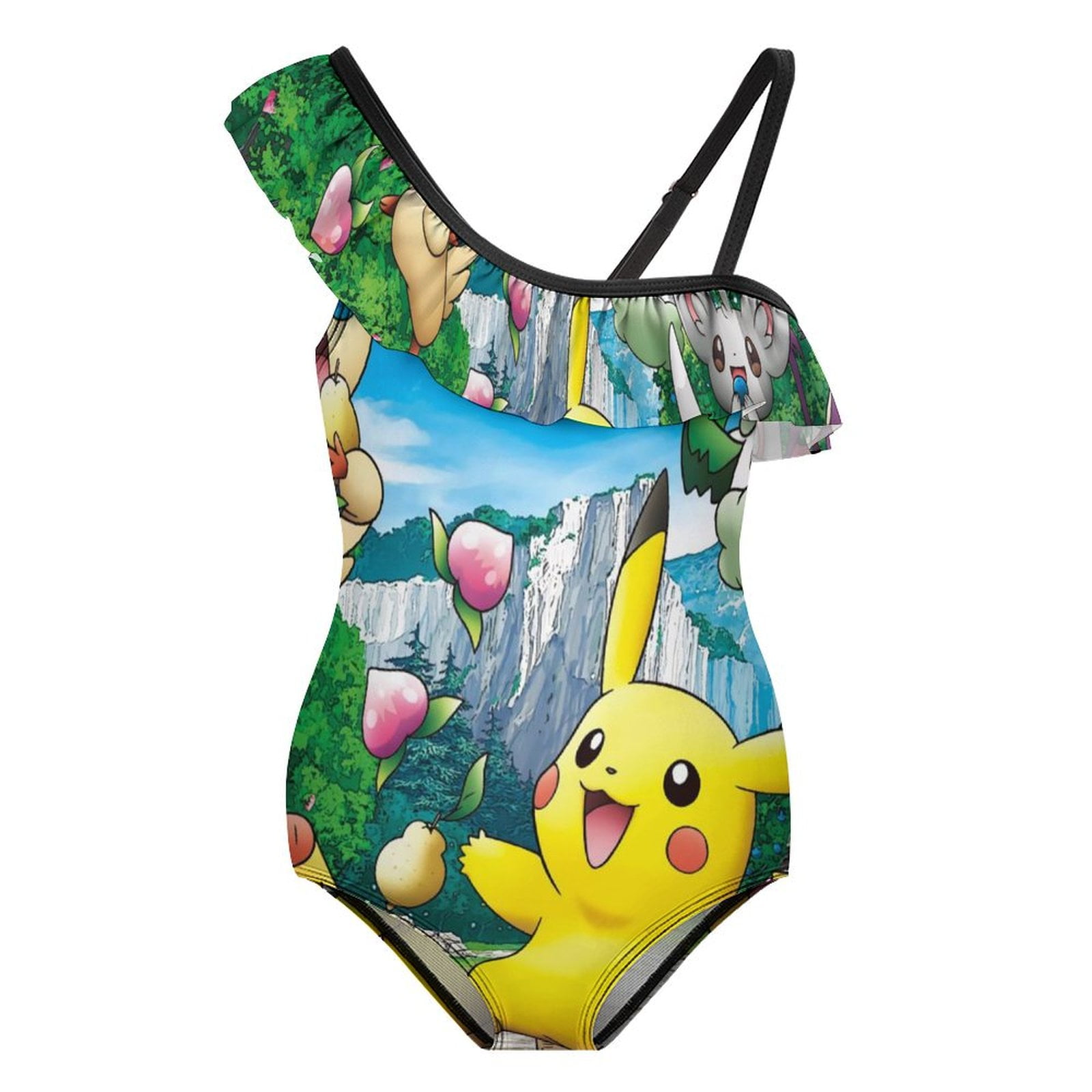 Pik-achu Girls Swimsuit One Piece Swimsuits Ruffle Bathing Suit Kids ...