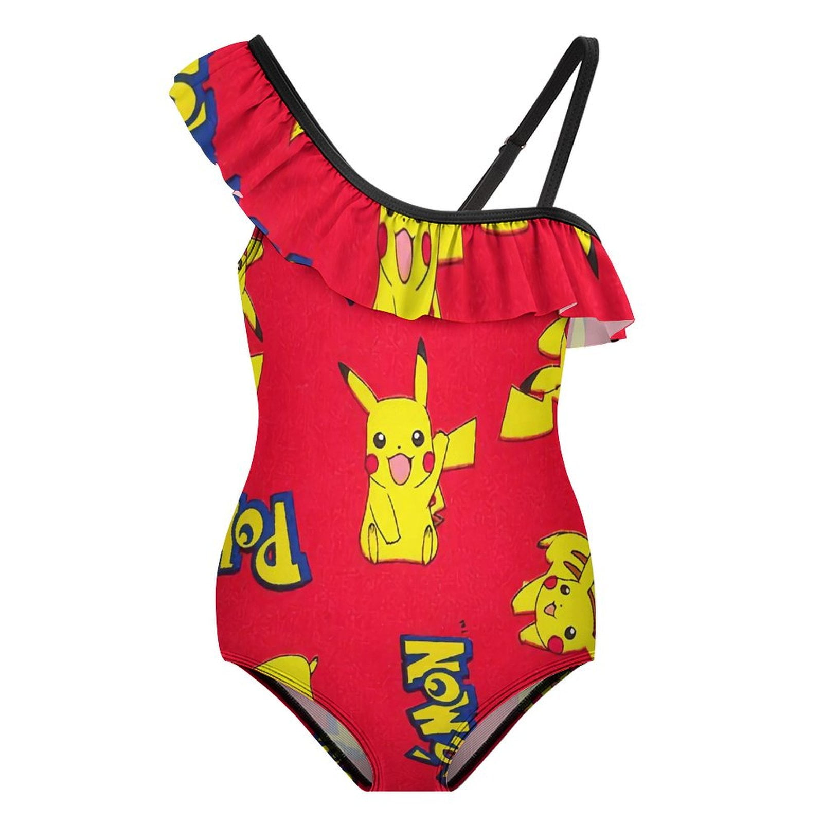 Pik-achu Girls Swimsuit One Piece Swimsuits Ruffle Bathing Suit Kids ...