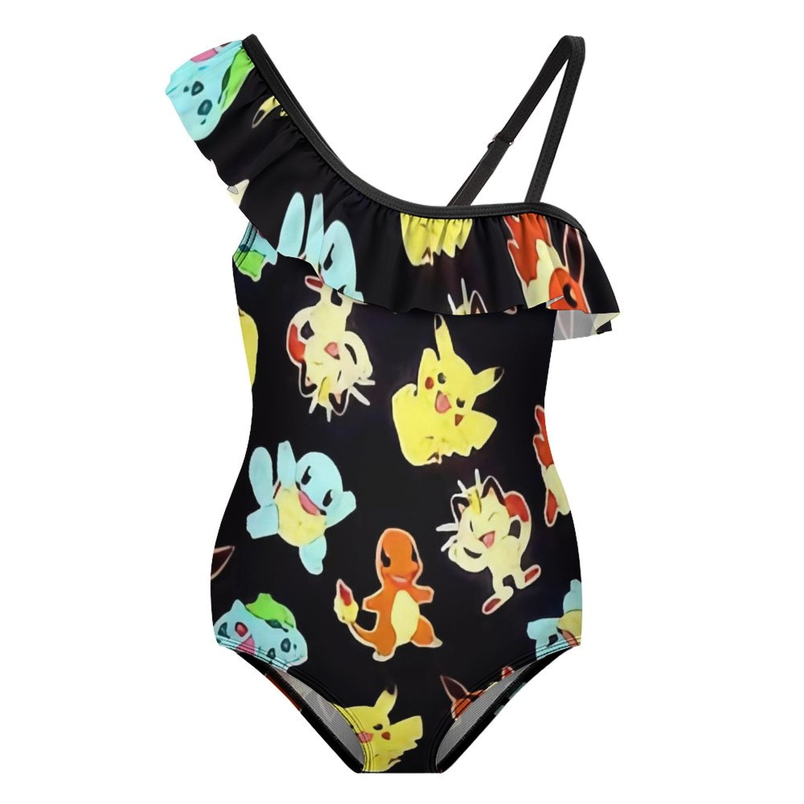 Pik-achu Girls Swimsuit One Piece Swimsuits Ruffle Bathing Suit Kids ...