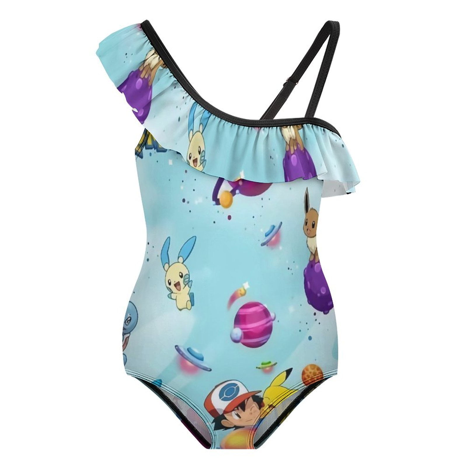 Pik-achu Girls Swimsuit One Piece Swimsuits Ruffle Bathing Suit Kids ...
