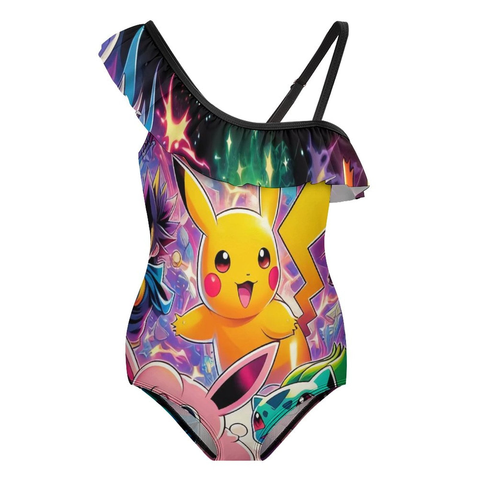 Pik-achu Girls Swimsuit One Piece Swimsuits Ruffle Bathing Suit Kids ...