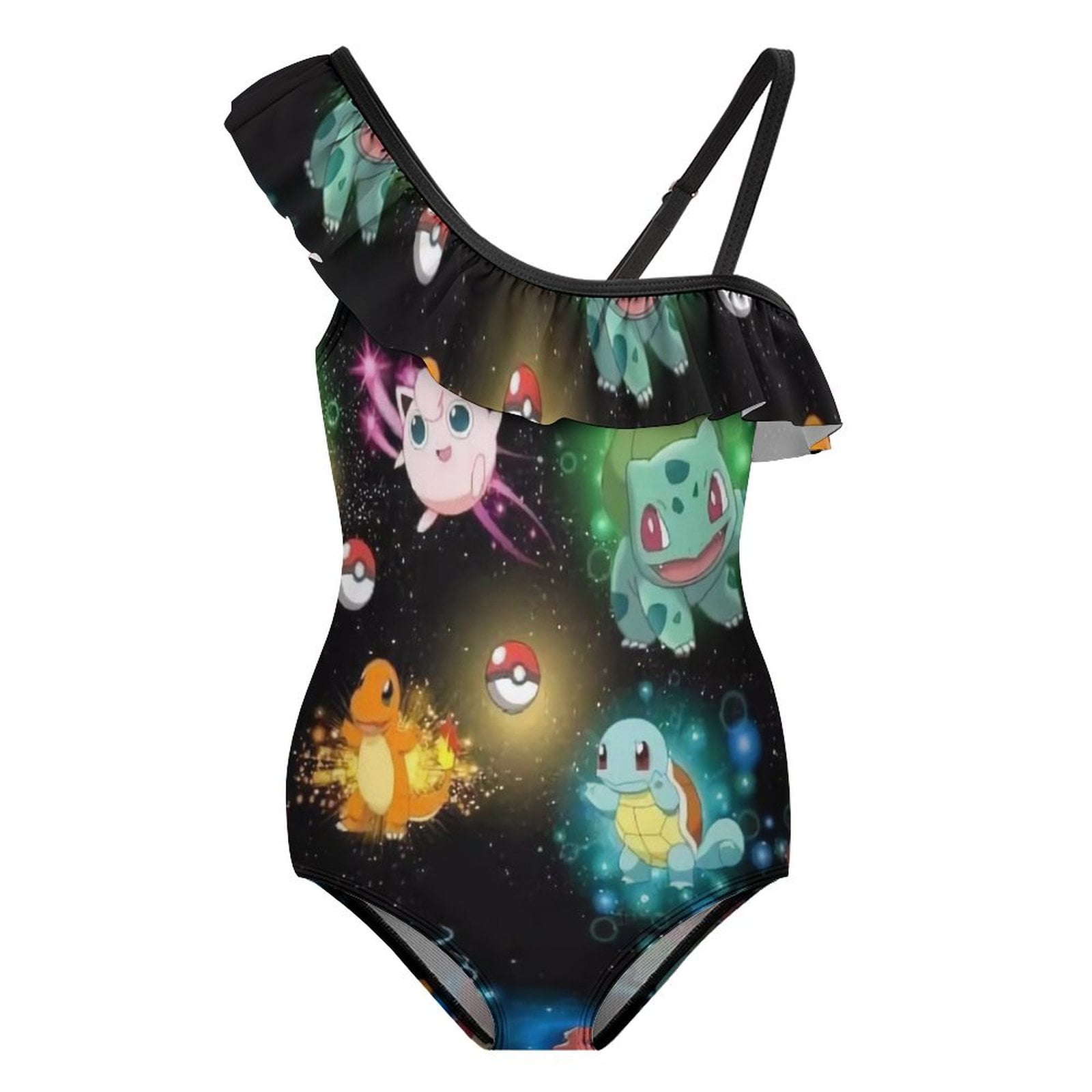 Pik-achu Girls Swimsuit One Piece Swimsuits Ruffle Bathing Suit Kids ...