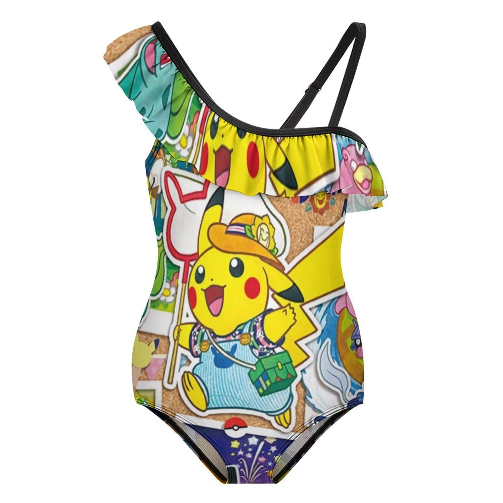 Pik-achu Girls Swimsuit One Piece Swimsuits Ruffle Bathing Suit Kids ...