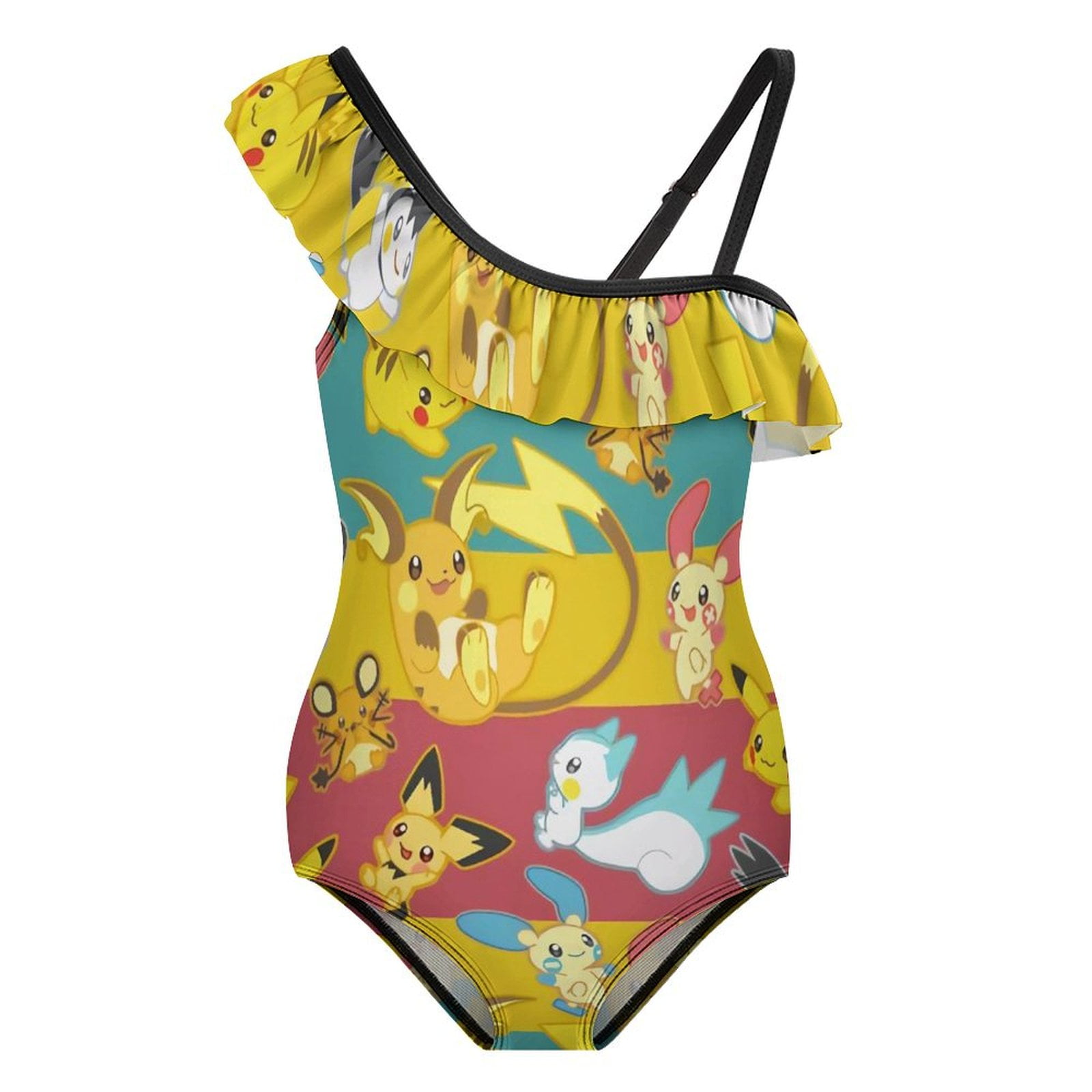 Pik-achu Girls Swimsuit One Piece Swimsuits Ruffle Bathing Suit Kids ...