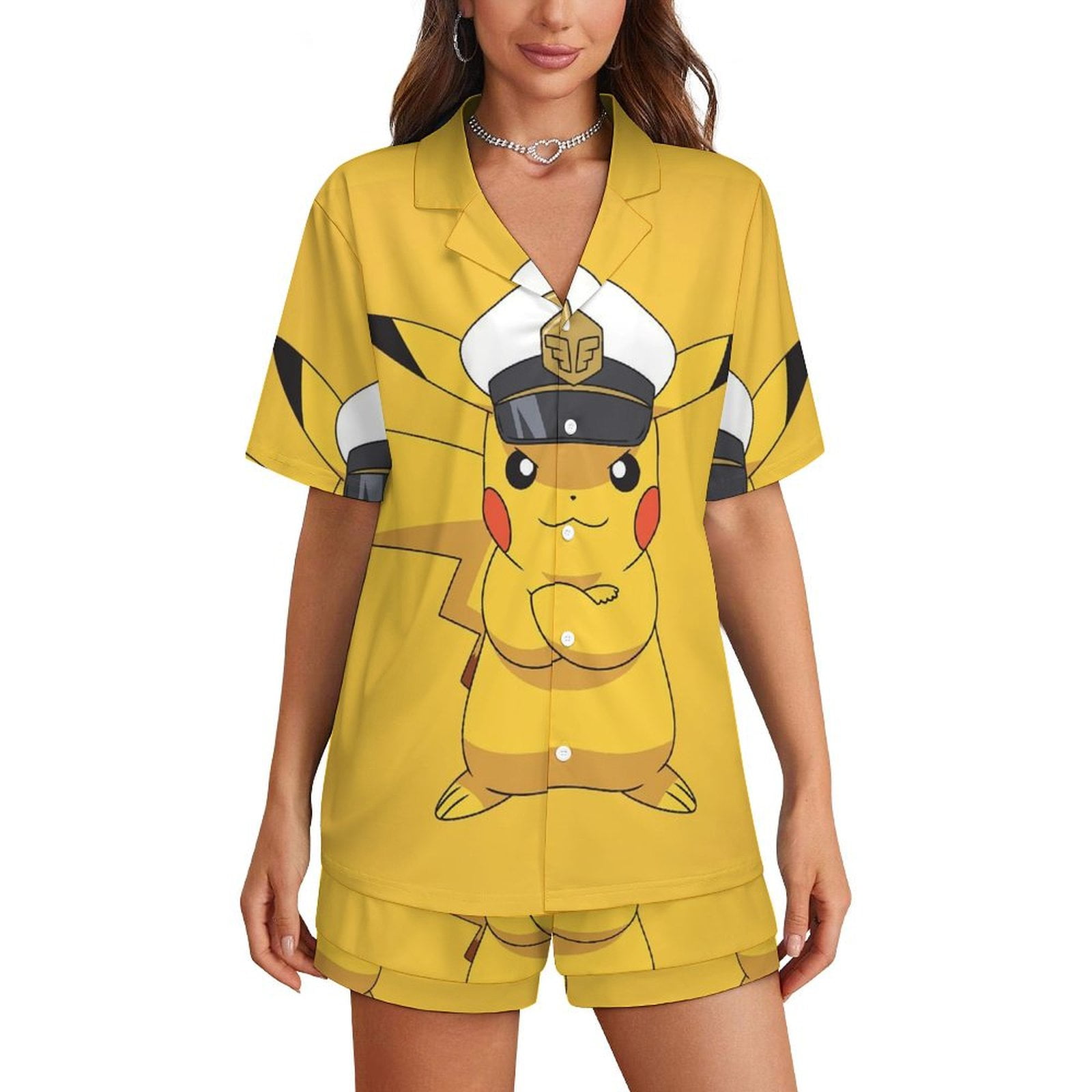Pik_achu Pajamas Set Button Down 2 Piece Pjs Shorts Set Soft Loungewear ...