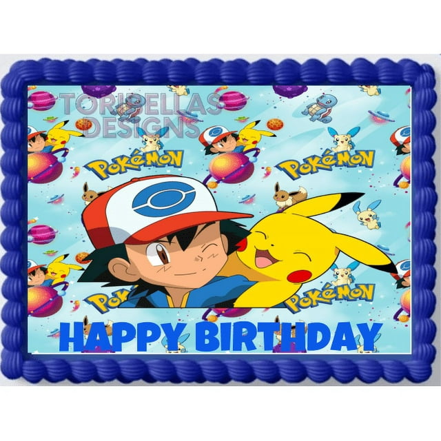 Pika Ash Gaming Edible Cake Topper, Bakery Quality Decoration, Fits 1/4 ...