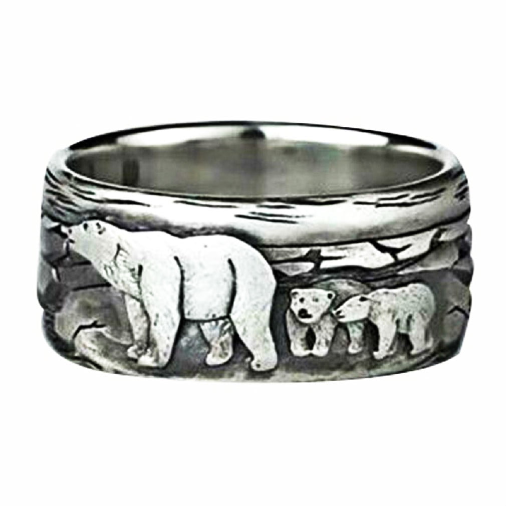 PikaLF Bear Ring for Men, Cute Polar Bear Ring, Norse Viking Bear Head ...