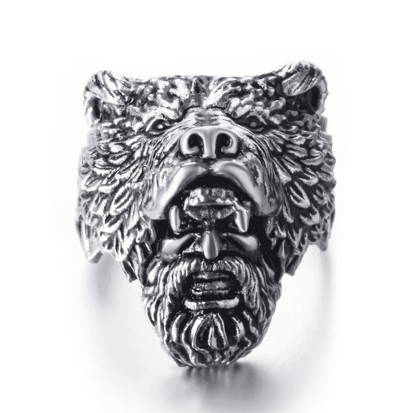 PikaLF Bear Ring for Men, Norse Viking Bear Head Ring, Bear Man Warrior ...