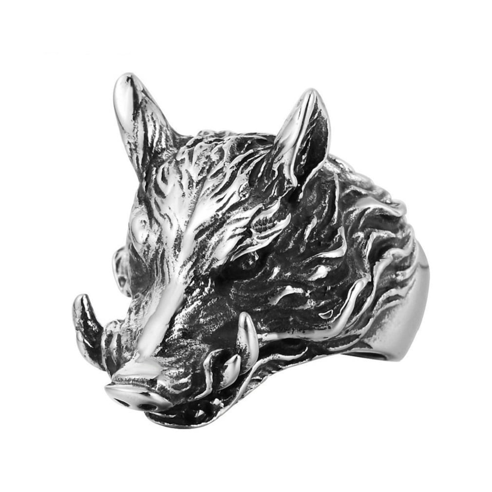 PikaLF Boar Ring for Men, Stainless Steel Pig Ring, Vintage Wild Boar ...