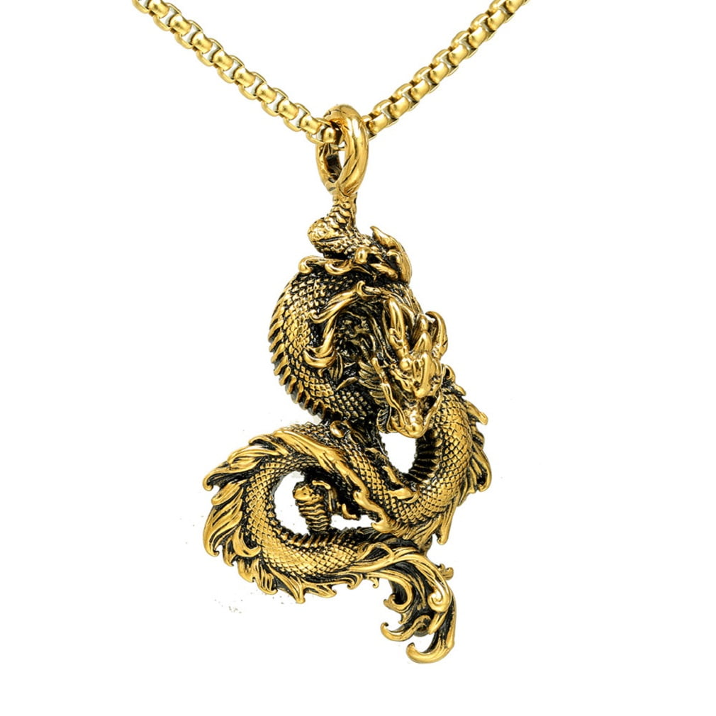PikaLF Chinese Dragon Necklace for Men, Hip Hop Dragon Necklace, Norse ...