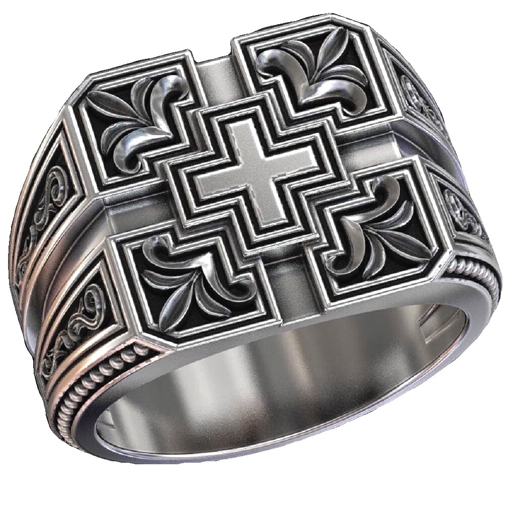 PikaLF Cross Ring for Men, Christian Religious Ring, Vintage Carved ...