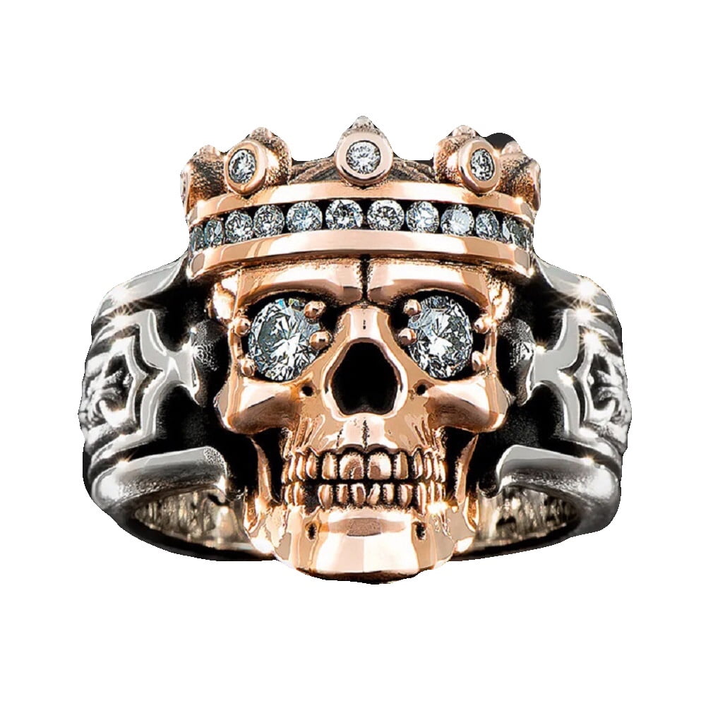PikaLF Crystal Skull Head Ring for Men, Cubic Zirconia Crown Skull King ...
