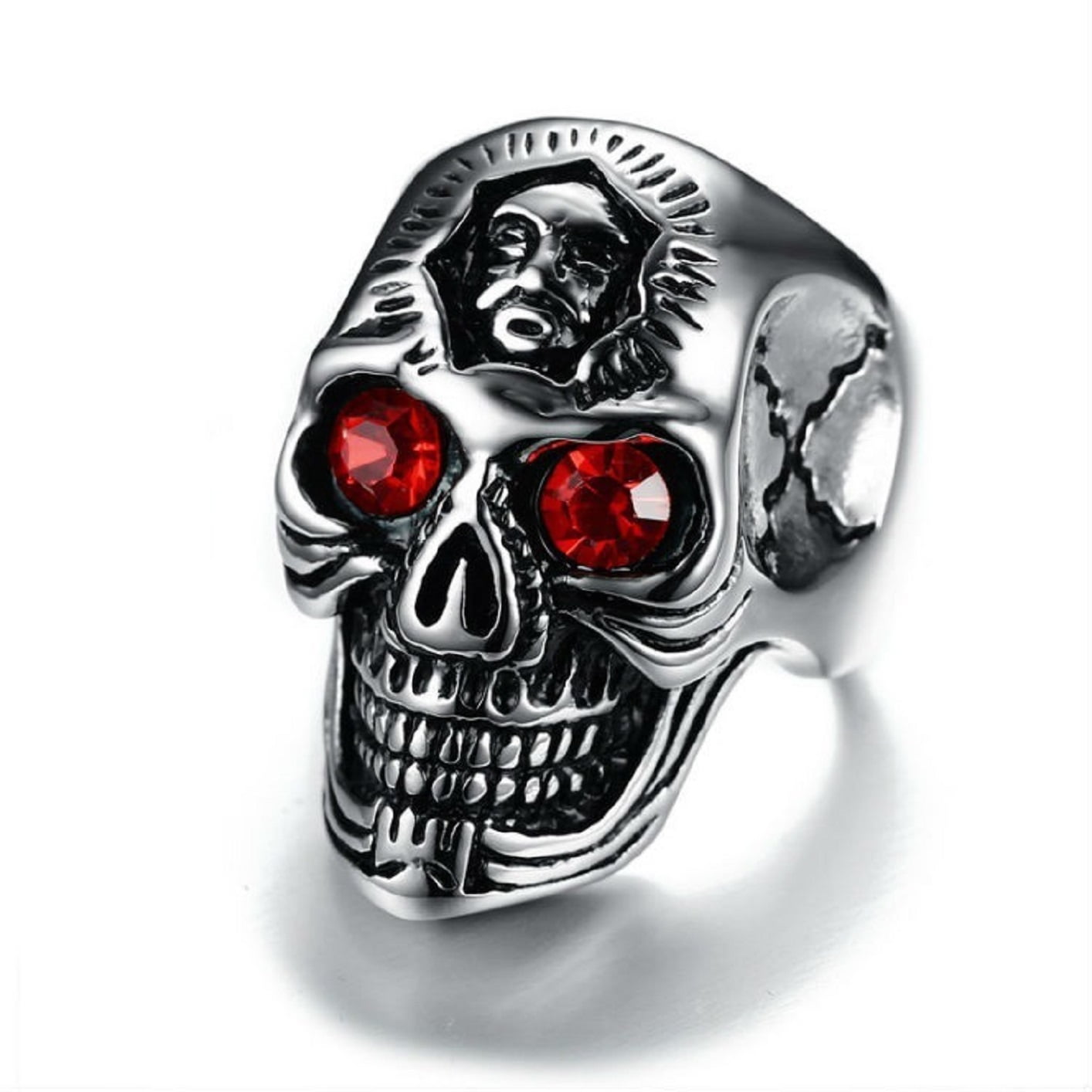 PikaLF Demon Skull Head Ring for Men, Ruby Eye Skull Ring, Vampire Skull Ring, Gothic Red Eye ...