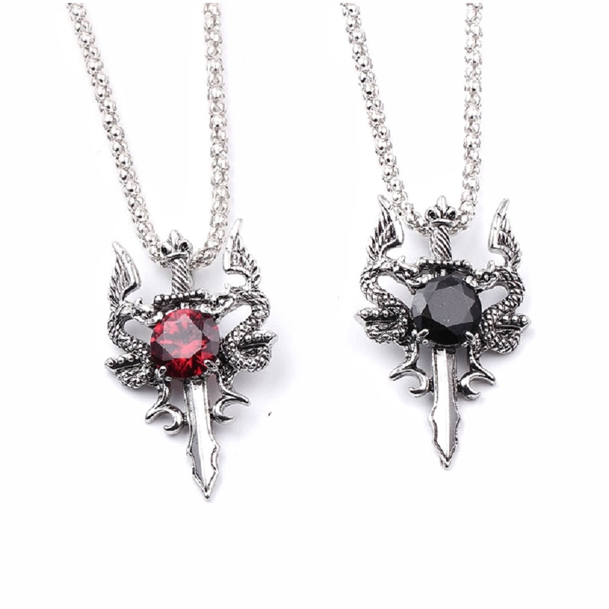 PikaLF Dragon Necklace for Men, Double Dragon Sword Cross Pendant ...