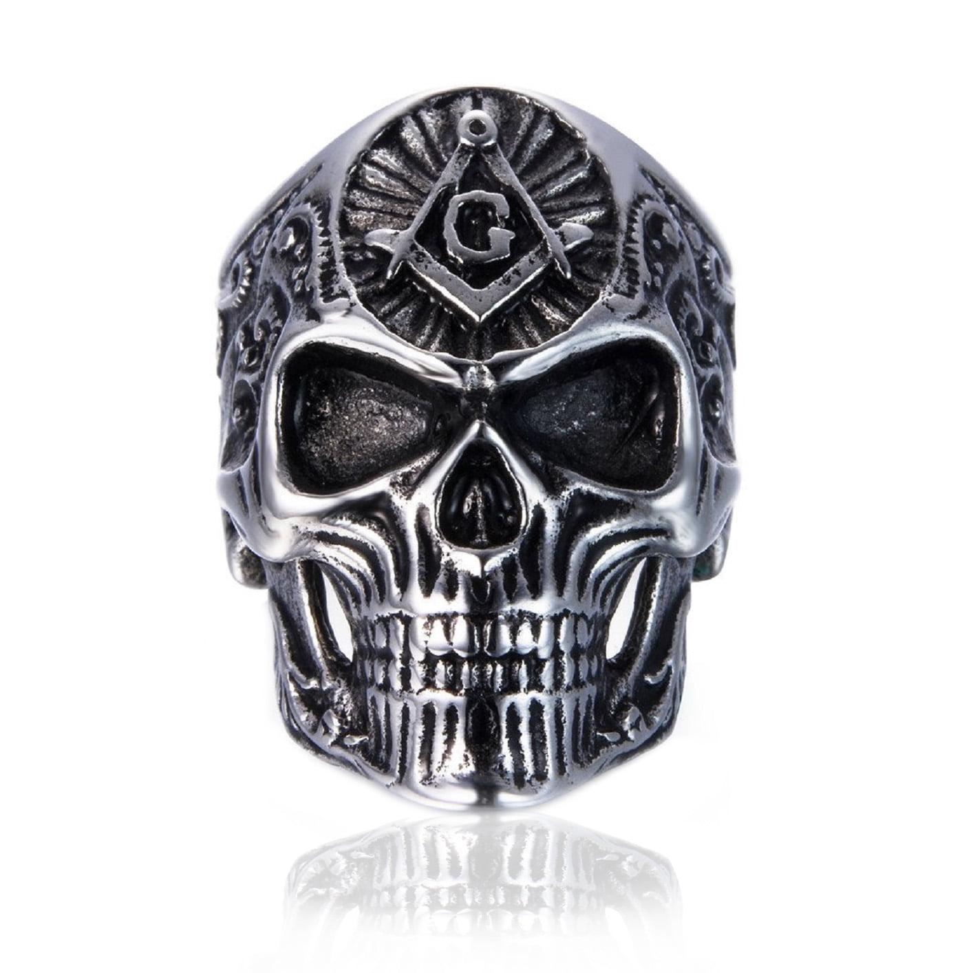 PikaLF Masonic Skull Rings for Men, Stainless Steel Freemason Skull Ring, Cool Vampire Skull ...