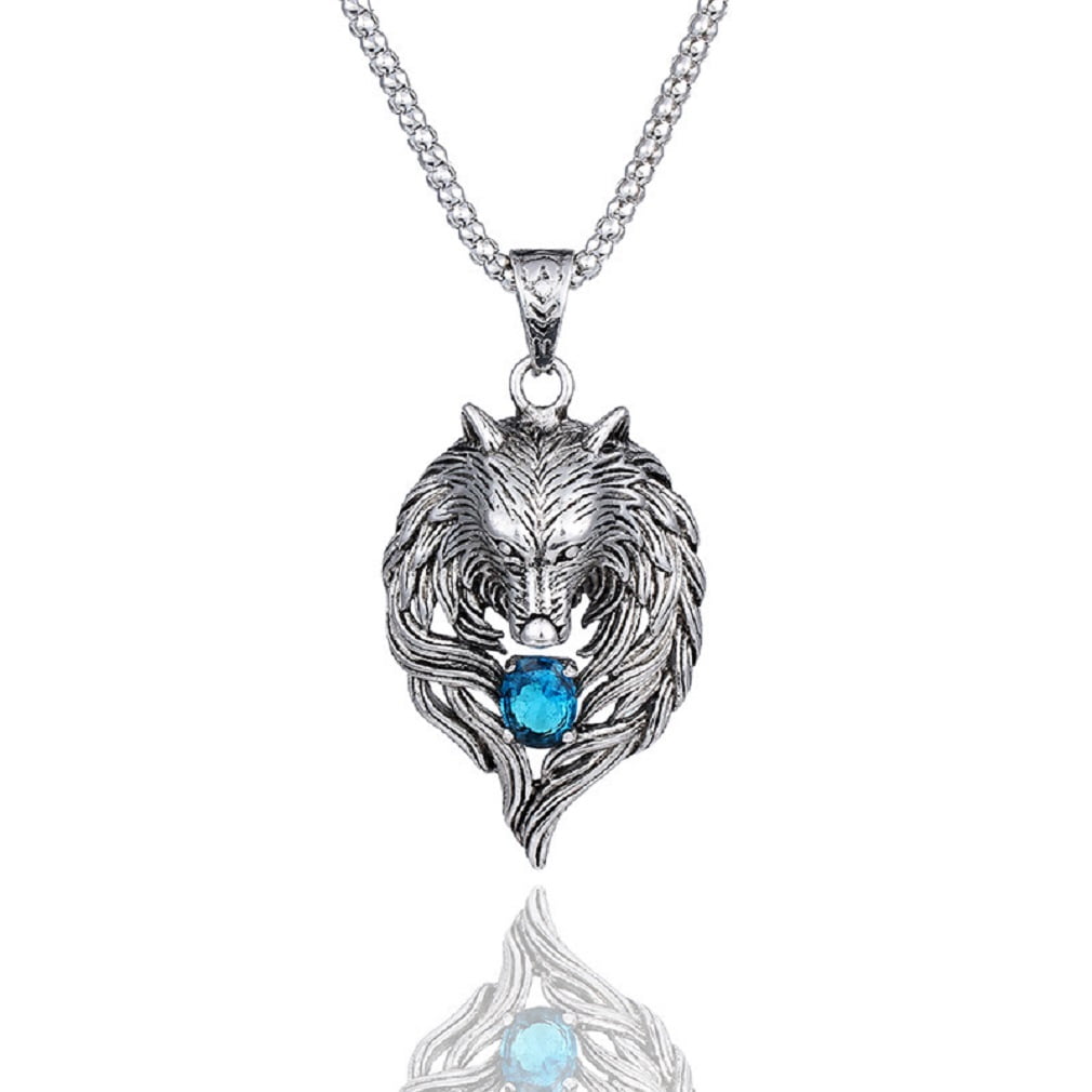 PikaLF Norse Viking Wolf Necklace for Men, Cubic Zirconia Wolf Head ...