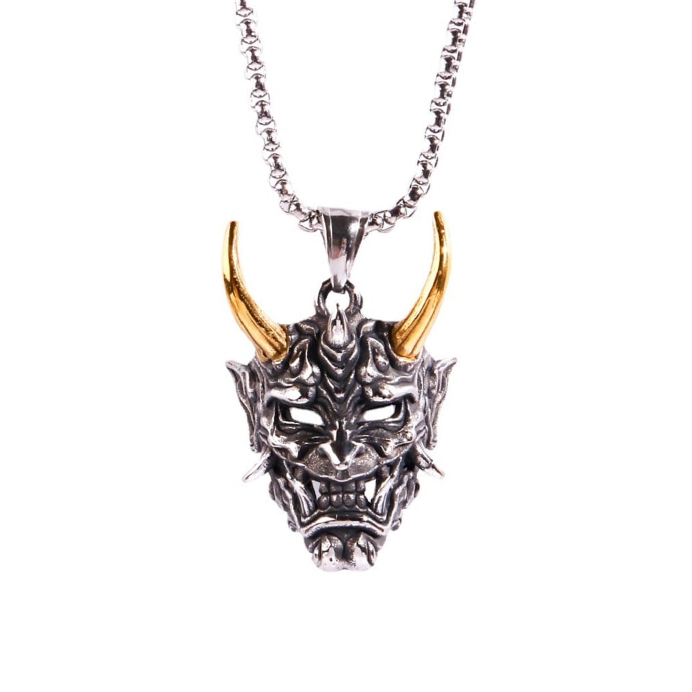 PikaLF Skull Necklace for Men, Golden Horn Skull Necklace, Gothic Demon ...