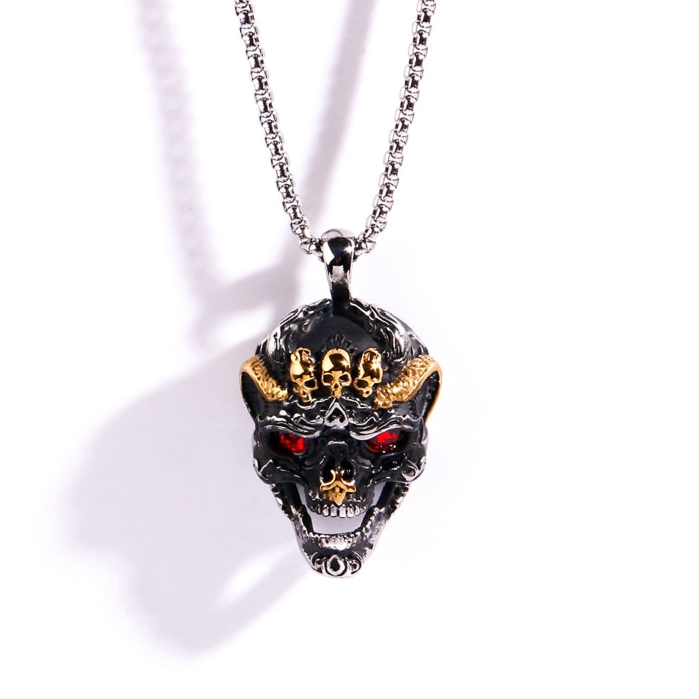 PikaLF Skull Necklace for Men, Gothic Demon Skull Head Necklace, Red ...
