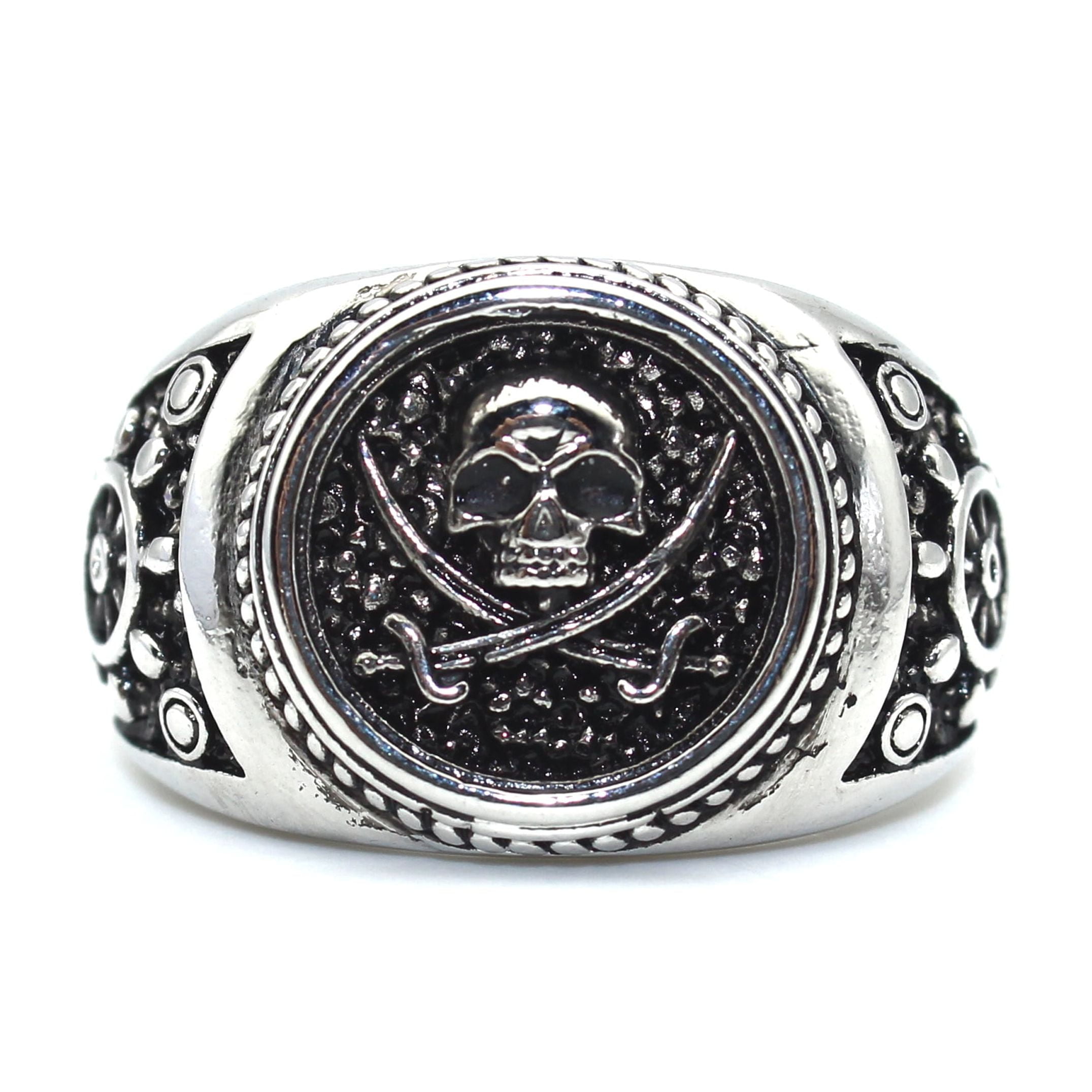 PikaLF Skull Ring for Men, Vintage Pirate Crossed Swords Skull Head ...