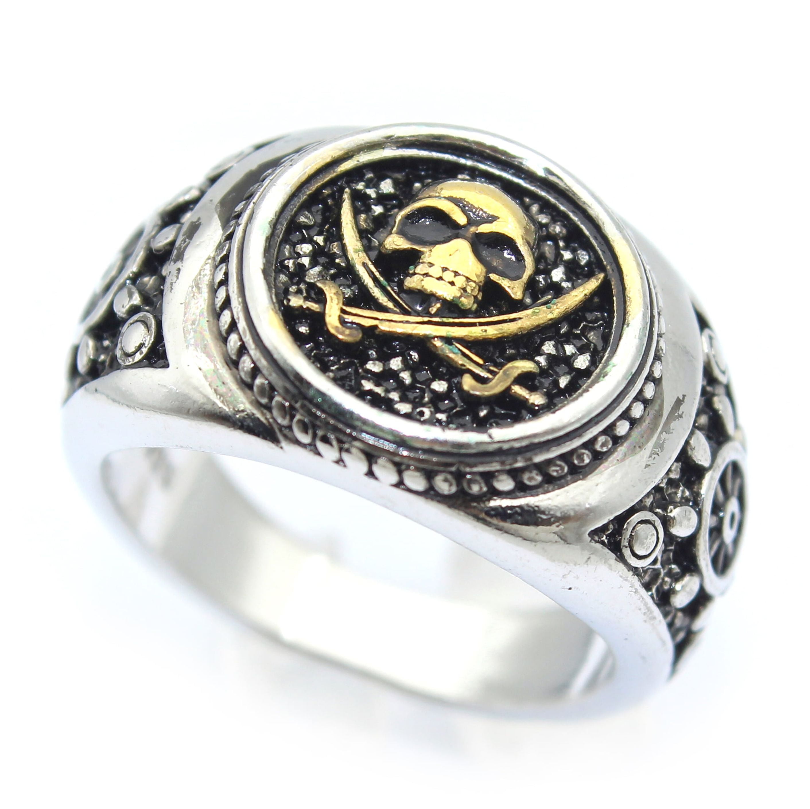 PikaLF Skull Ring for Men, Vintage Pirate Crossed Swords Skull Head ...