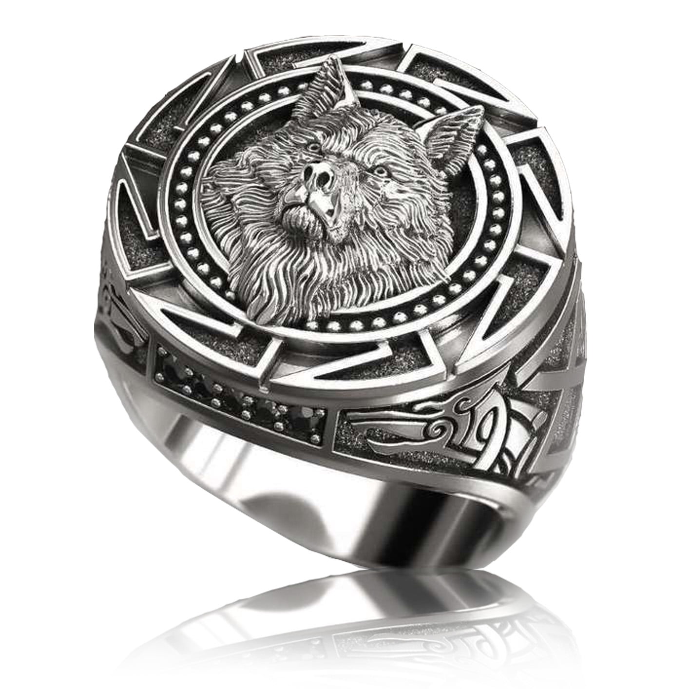 PikaLF Slavic Wolf Ring for Men, Norse Viking Nordic Wolf Head Ring ...