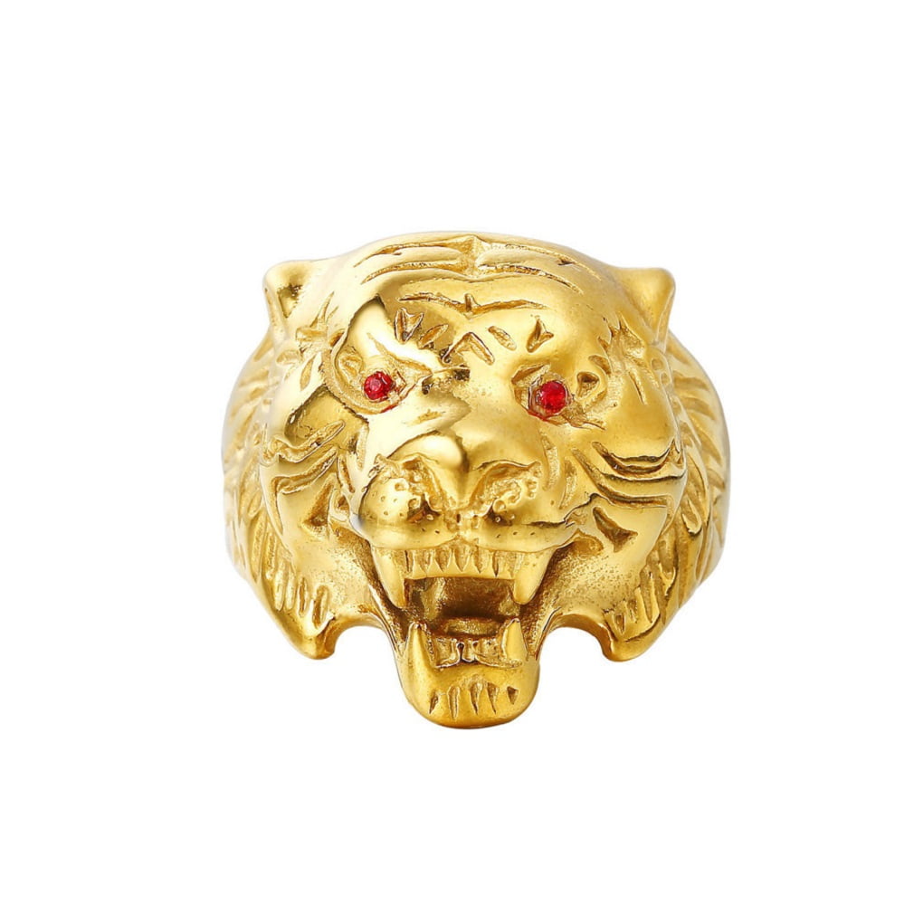 PikaLF Tiger Ring for Men, Stainless Steel Norse Viking Tiger Head Ring ...